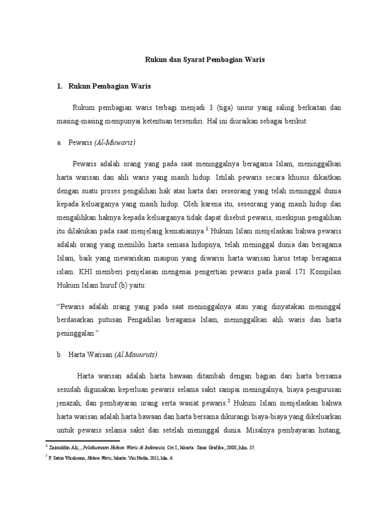 Rukun Dan Syarat Pembagian Waris (MAKALAH) | PDF Rukun Dan Syarat Pembagian Waris (MAKALAH) | PDF