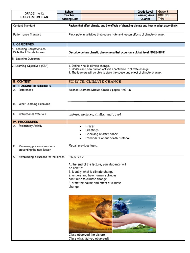 Grade 9 Climate Change Lesson Plan | PDF | Greenhouse Effect | Climate ...