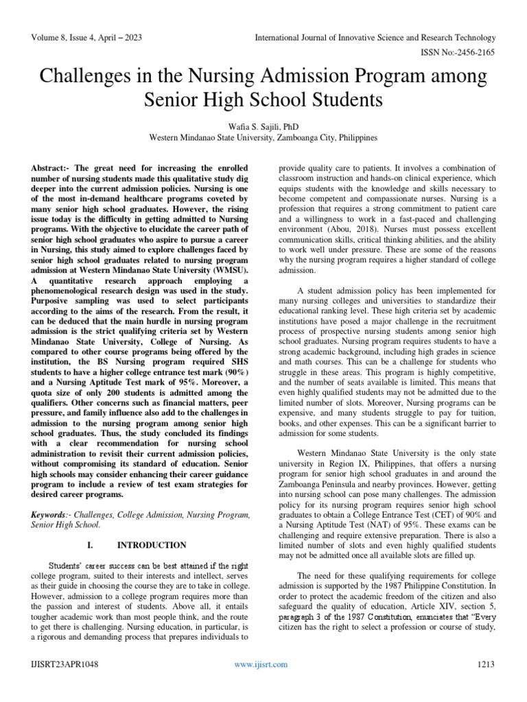 Challenges in The Nursing Admission Program Among Senior High School ...