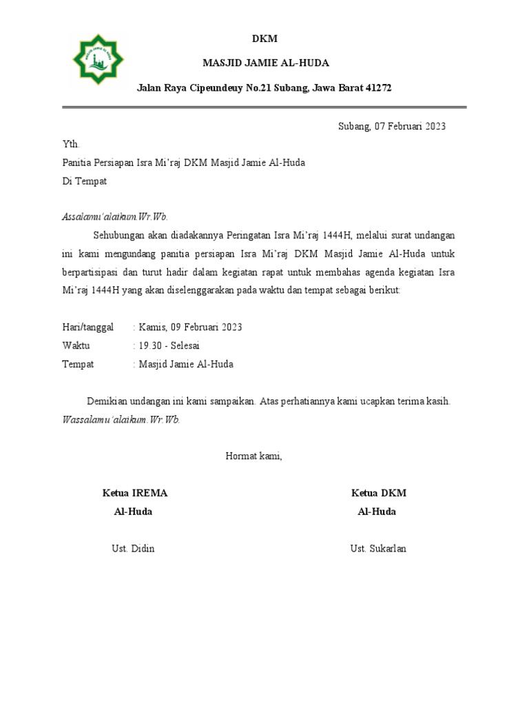 Undangan Kegiatan DKM Al-Huda | PDF