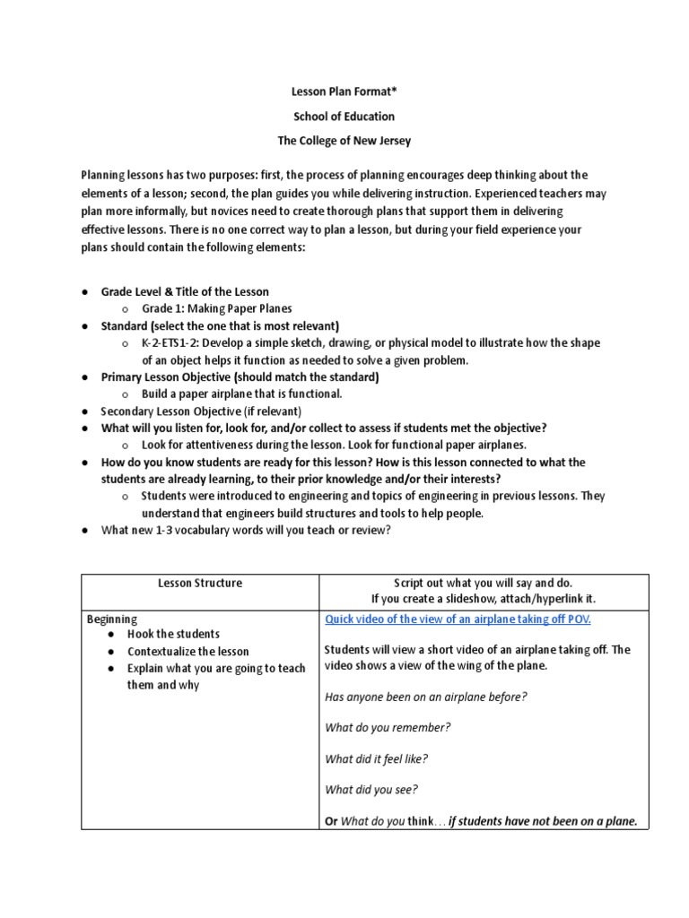 Grade 1 Paper Airplane Lesson Plan | PDF | Lesson Plan | English As A ...