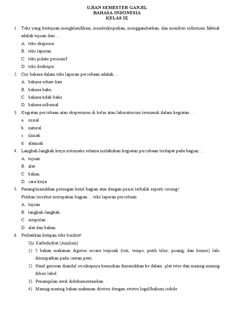 Soal Pas Bahasa Indonesia KLS 9 Tahun Ajaran 20212022 | PDF | Seni & Disiplin Bahasa | Kajian ...