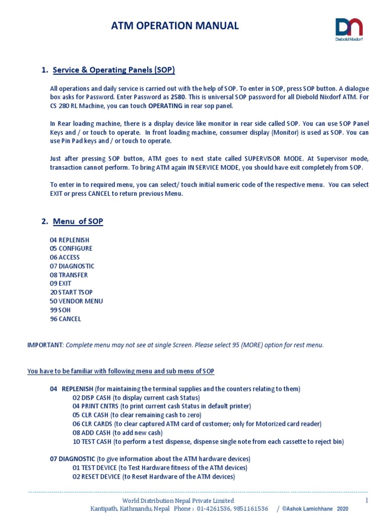ATM Operator Manual After Installation | PDF | Automated Teller Machine ...