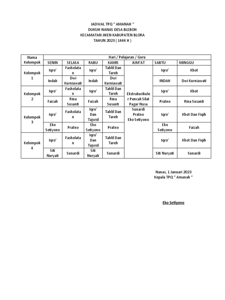 Jadwal TPQ | PDF
