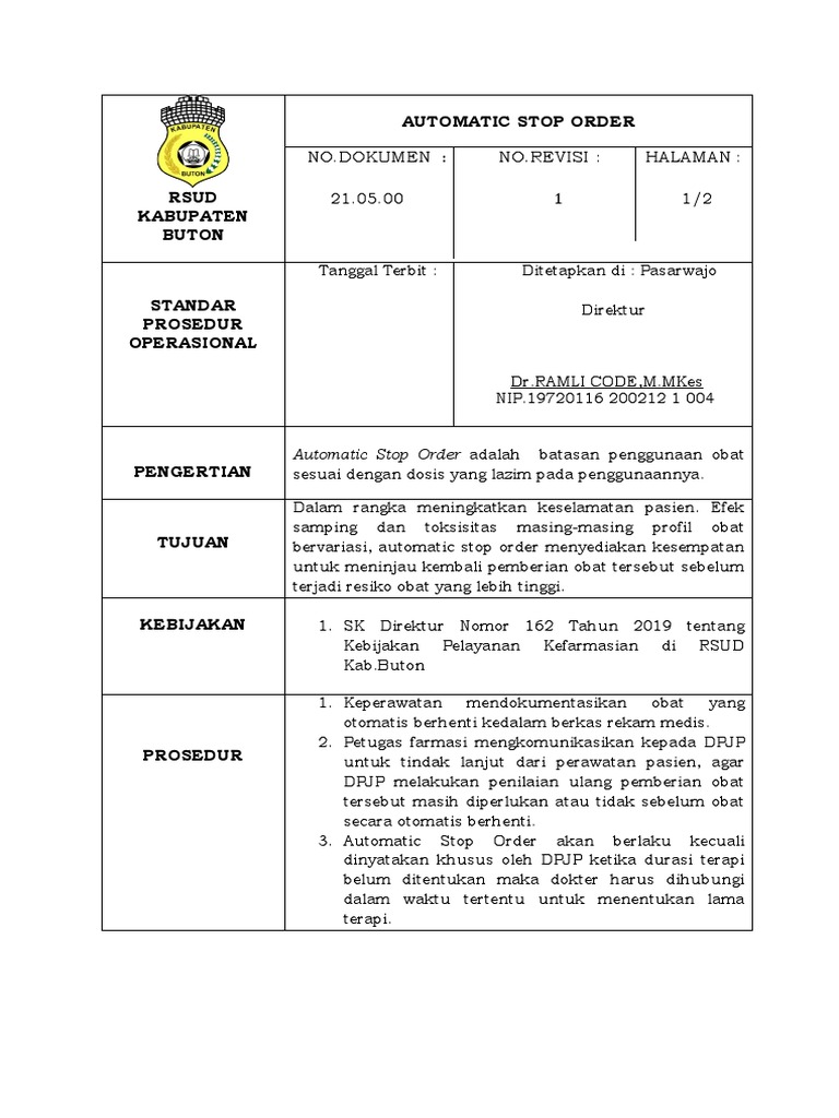 SOP Automatic Stop Order | PDF