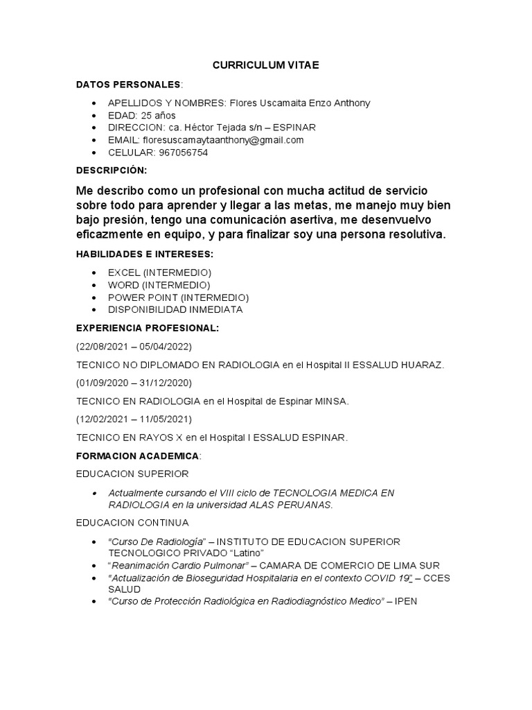CV Enzo 2022 | PDF | Relaciones personales, crianza y desarrollo personal