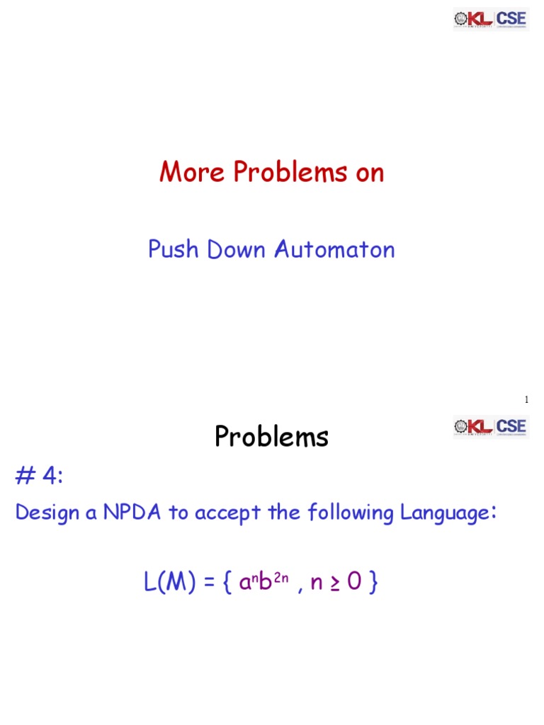More Problems On: Push Down Automaton | PDF | Models Of Computation | Formal Methods