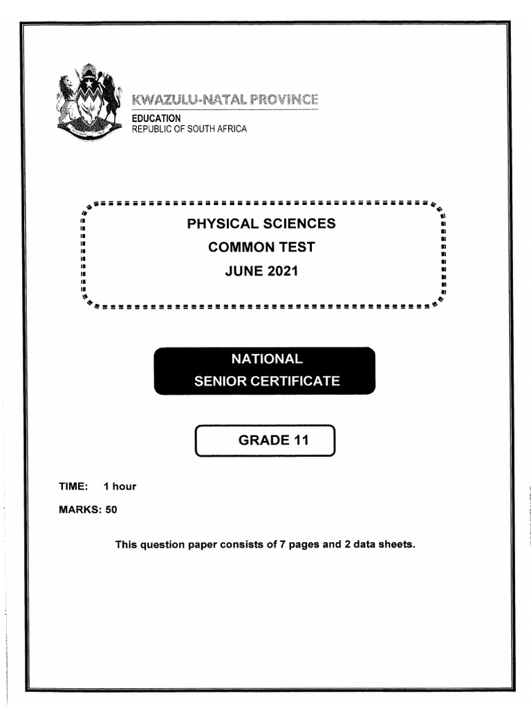 KZN Physical Science Grade 11 June 2021 QP Only 1 | PDF