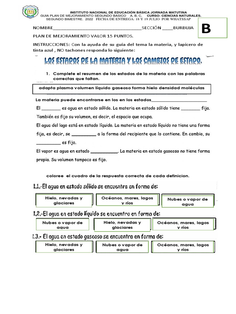 PLAN MEJORAMIENTO 2do Basico Ciencias N II BIM 3BLOQUE PDF | PDF PLAN MEJORAMIENTO 2do Basico Ciencias N II BIM 3BLOQUE PDF | PDF