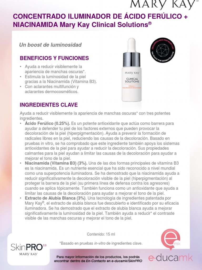 Iluminador Acido Ferulico Niacinamida Mary Kay Clinical Solutions | PDF | Antioxidante