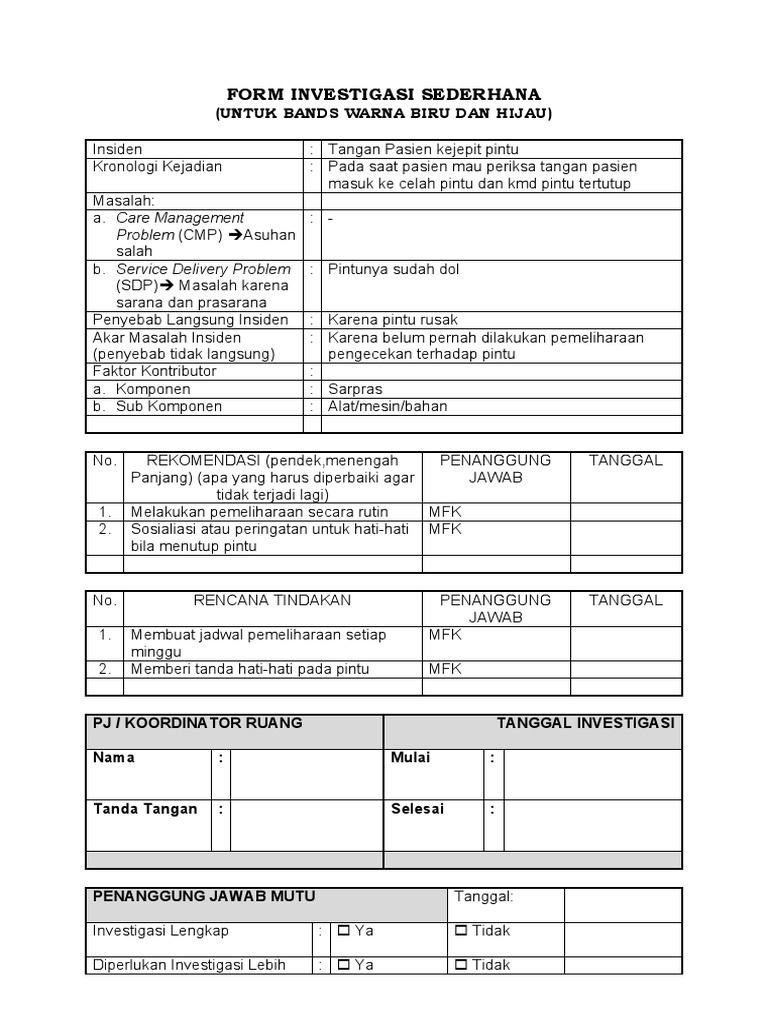 5.4.1 Form Investigasi Sederhana | PDF