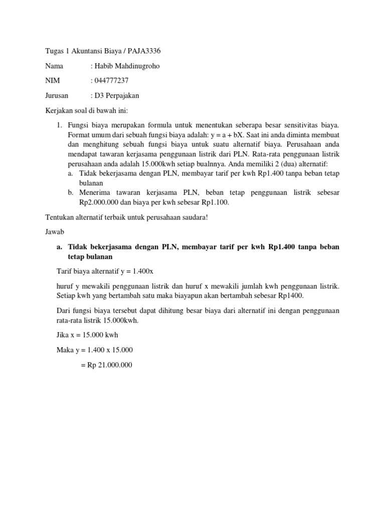 Tugas 1 Akuntansi Biaya 1 | PDF | Teknologi & Rekayasa | Metode & Bahan Ajar