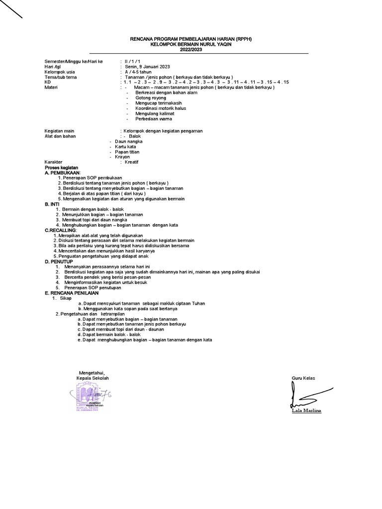 RPPH Semester 2 Kelas A Sampai Mei Oke | PDF