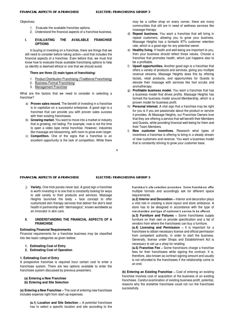 Elective Franchising Group 3 Report | PDF | Franchising | Business Economics