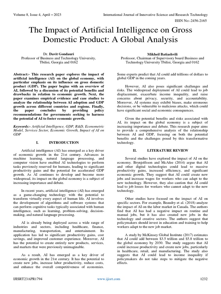 The Impact of Artificial Intelligence On Gross Domestic Product A Global Analysis | PDF ...