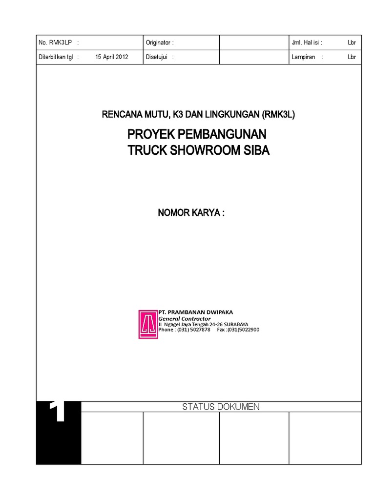 Rencana Mutu Proyek Showroom Siba | PDF