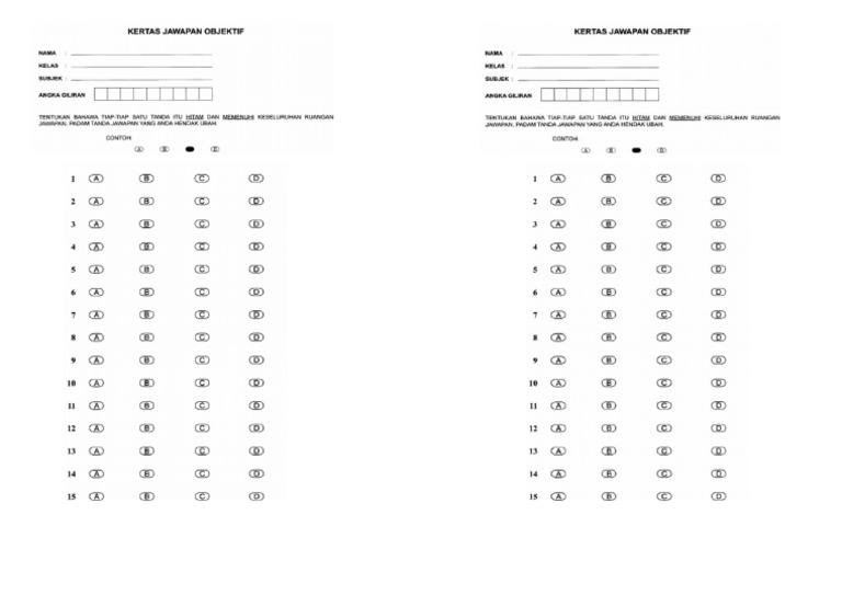 BORANG OMR 15 SOALAN | PDF