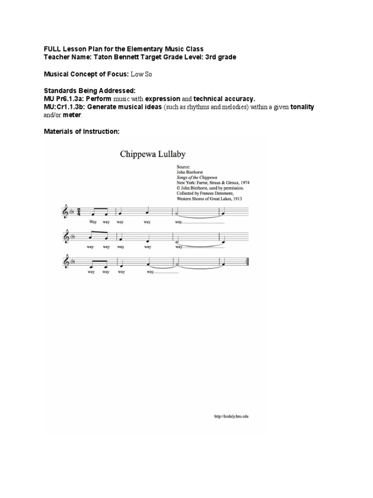 Teaching Chippewa Lullaby in Music Class | PDF | Songs | Rhythm