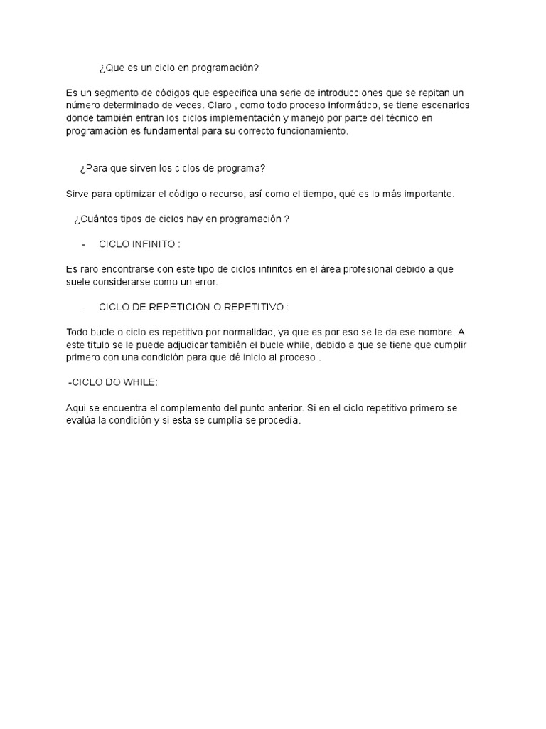 ¿Que es un ciclo en programación | PDF