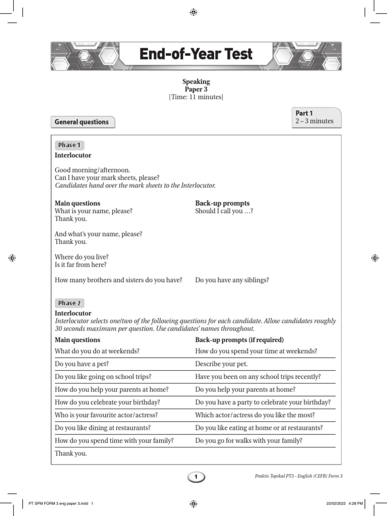 PT3 Speaking Paper 3 | PDF | Pimple