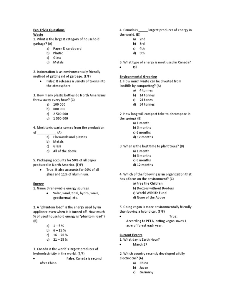 Eco Trivia Questions Pdf Waste Plastic