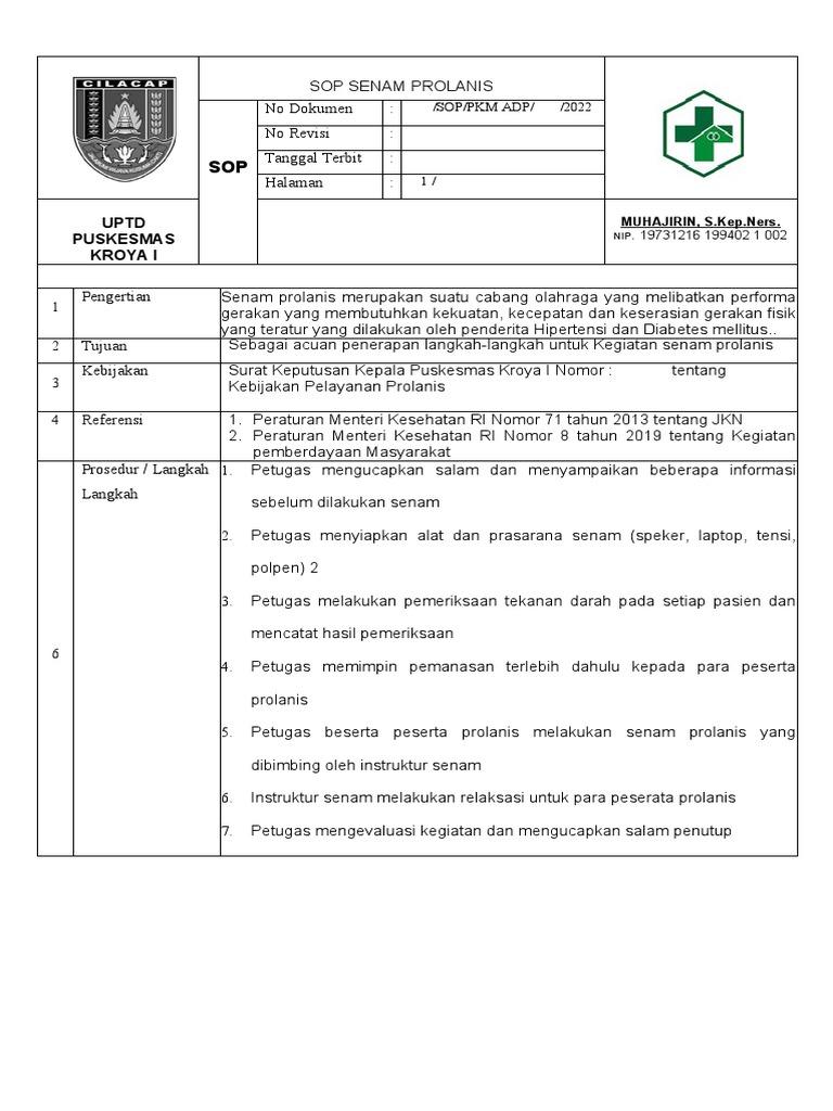 Sop Senam Prolanis | PDF
