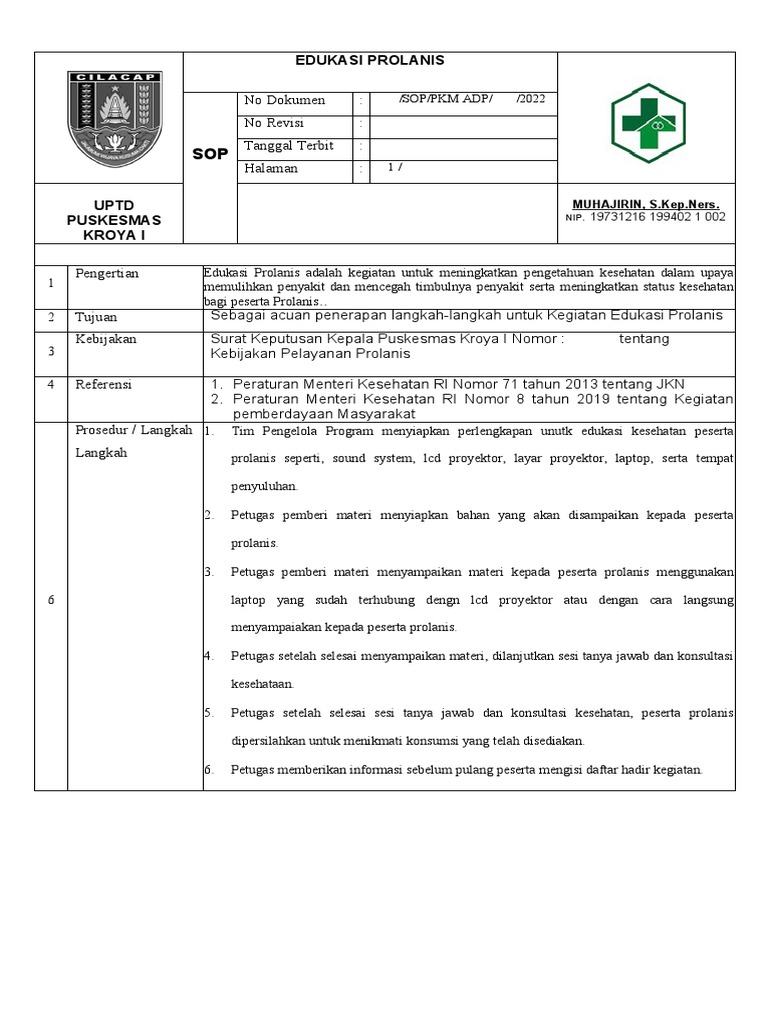Sop Edukasi Prolanis | PDF