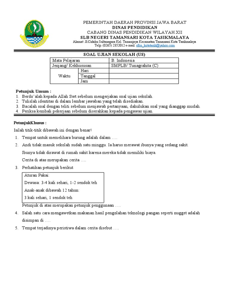 1.soal Isian Singkat B Indonesia (SMPLB C) | PDF