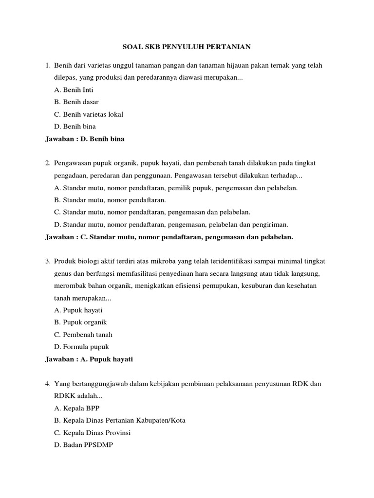 Soal SKB Penyuluh Pertanian Part 1 PDF | PDF