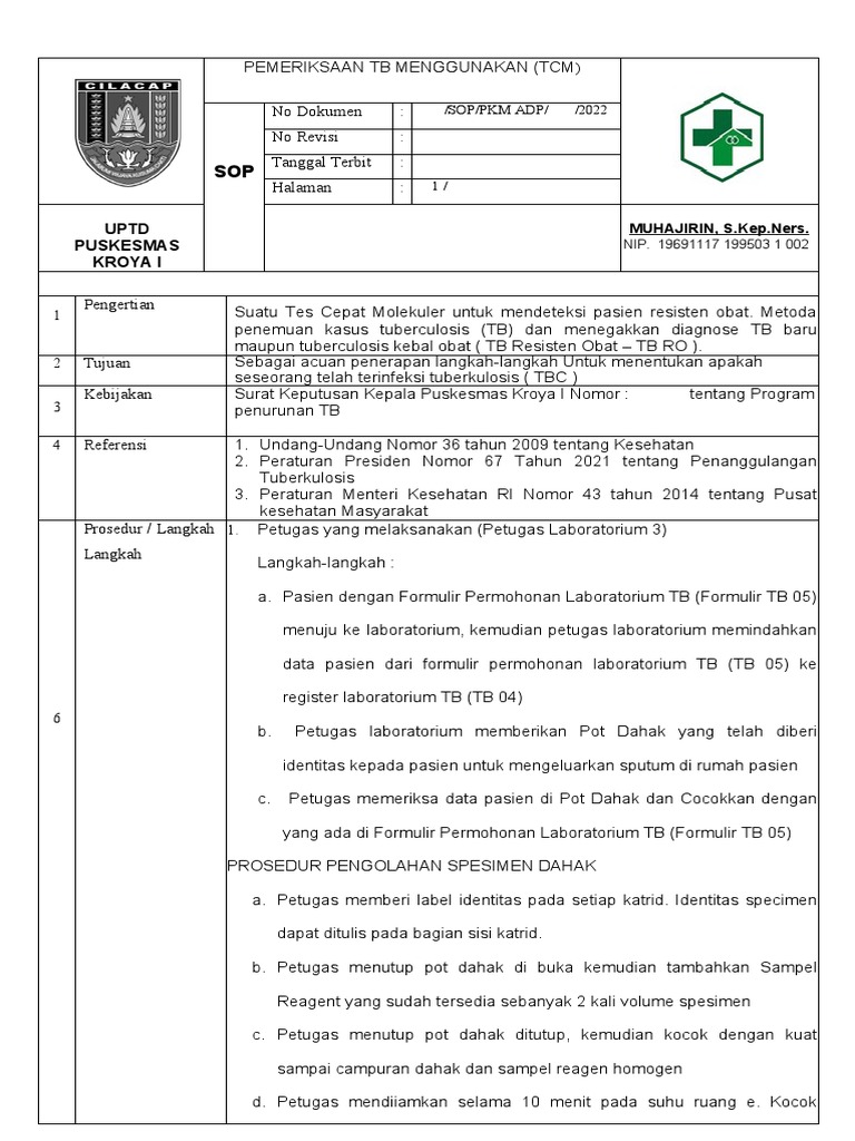 SOP PEMERIKSAAN TCM | PDF