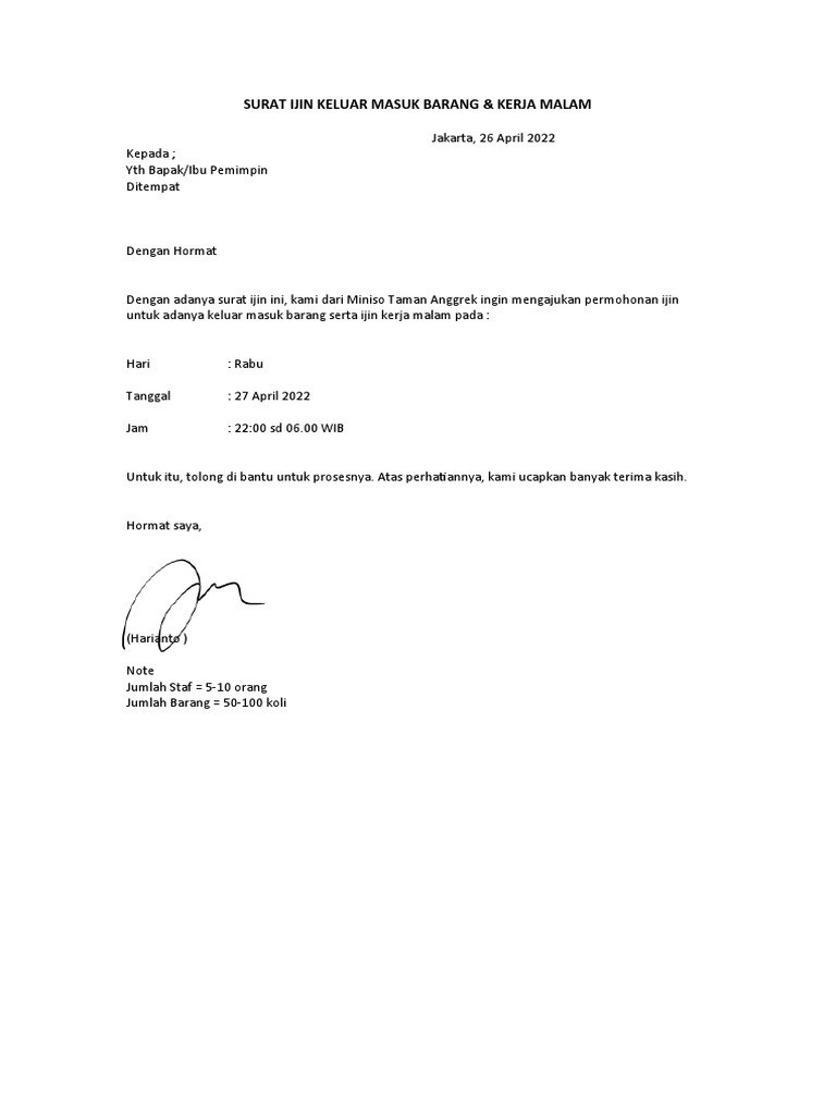 Surat Ijin Keluar Masuk Barang | PDF