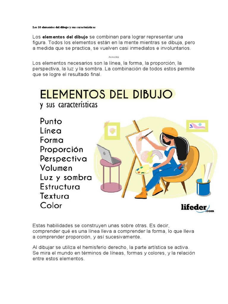 Los 10 Elementos Del Dibujo y Sus Características | PDF | Dibujo | Perspectiva (Gráfica)