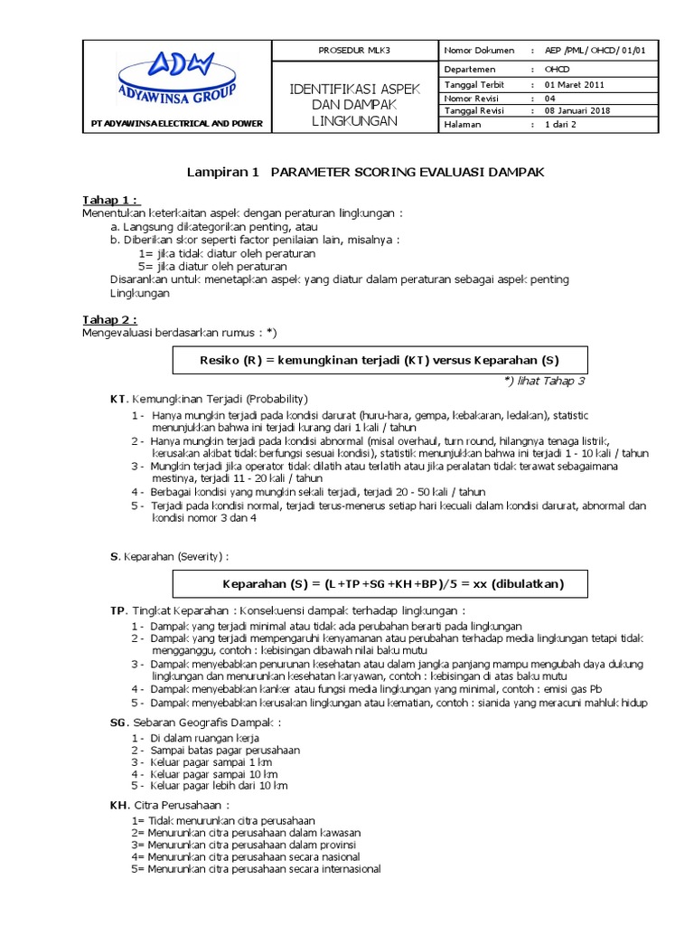 AEP - OHCD - 01 - 01 Parameter Scoring Aspek Dampak R2-OKT12 | PDF