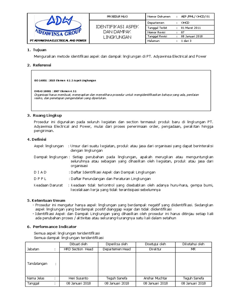 AEP - OHCD - 01 Identifikasi Aspek Dan Dampak Lingkungan R7 '08 Januari ...