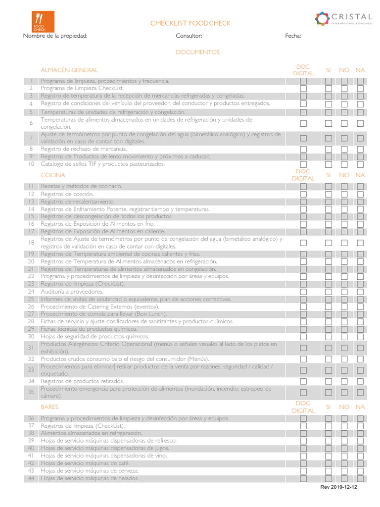 Checklist FoodCheck | PDF | Agua | Alimentos