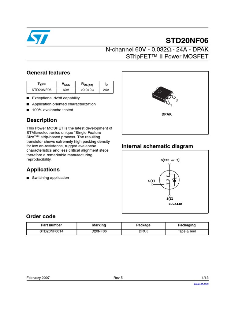 STD20NF06 STMicroelectronics | PDF | Intellectual Property | Diode