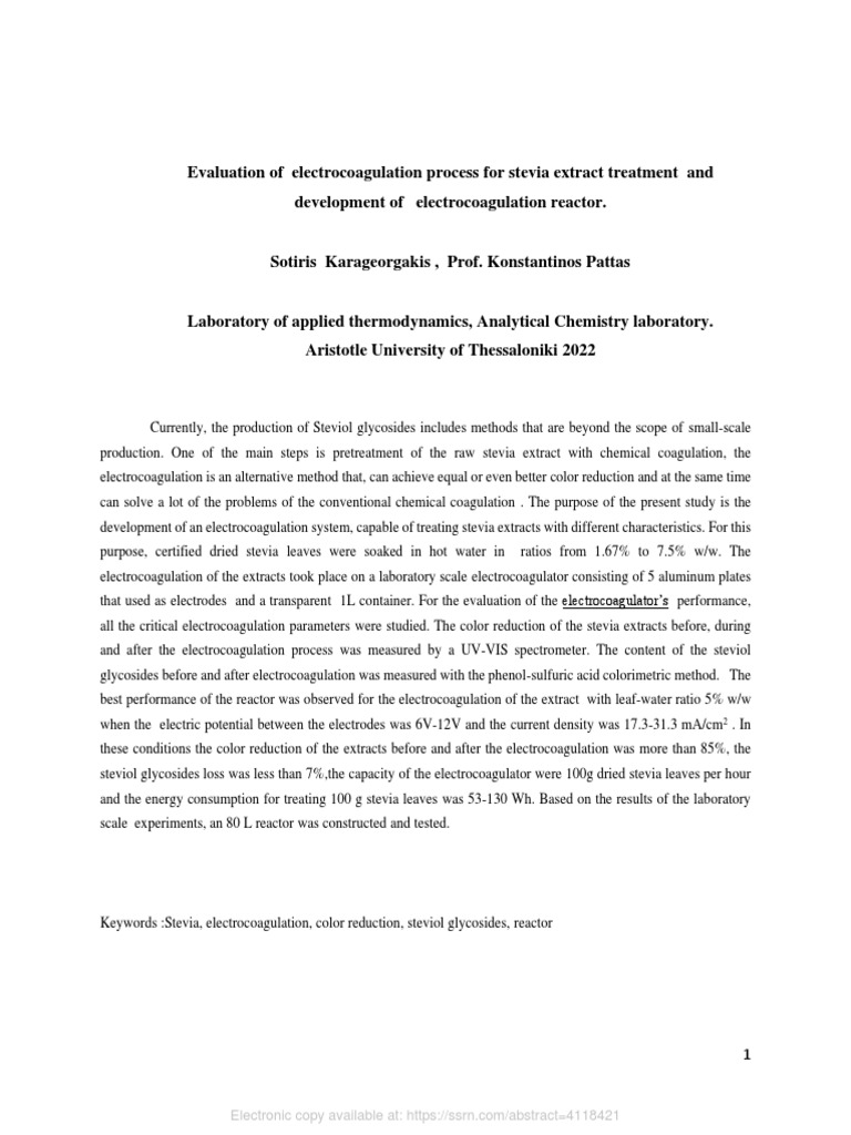 Electrocoagulation Process For Stevia Extract Treatment Pdf Pdf Ph Electrode