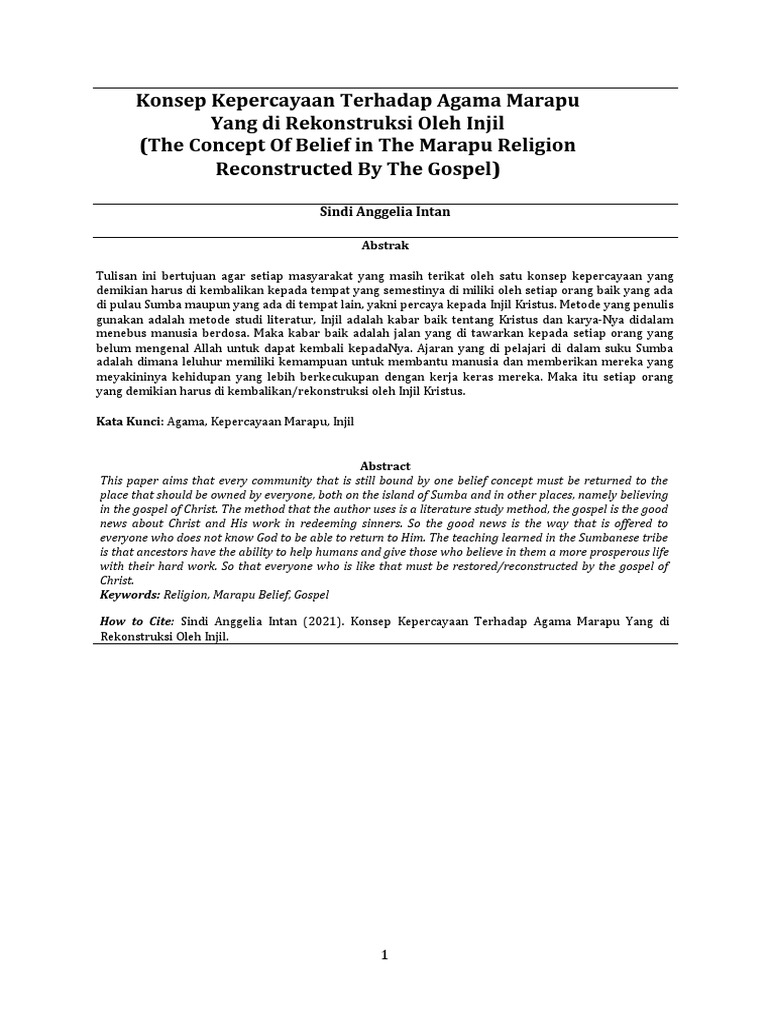 Konsep Kepercayaan Terhadap Agama Marapu Yang Di Rekonstruksi Oleh Injil | PDF | Agama ...