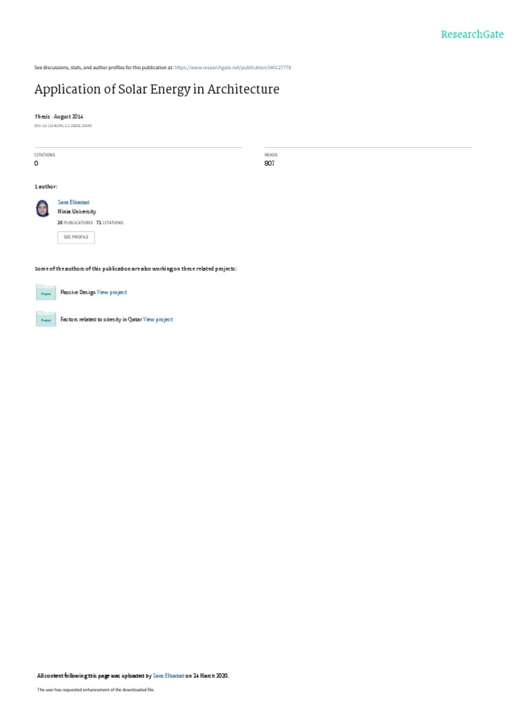 SaraApplicationofSolarEnergyinArchitecture PDF | PDF | Solar Energy ...