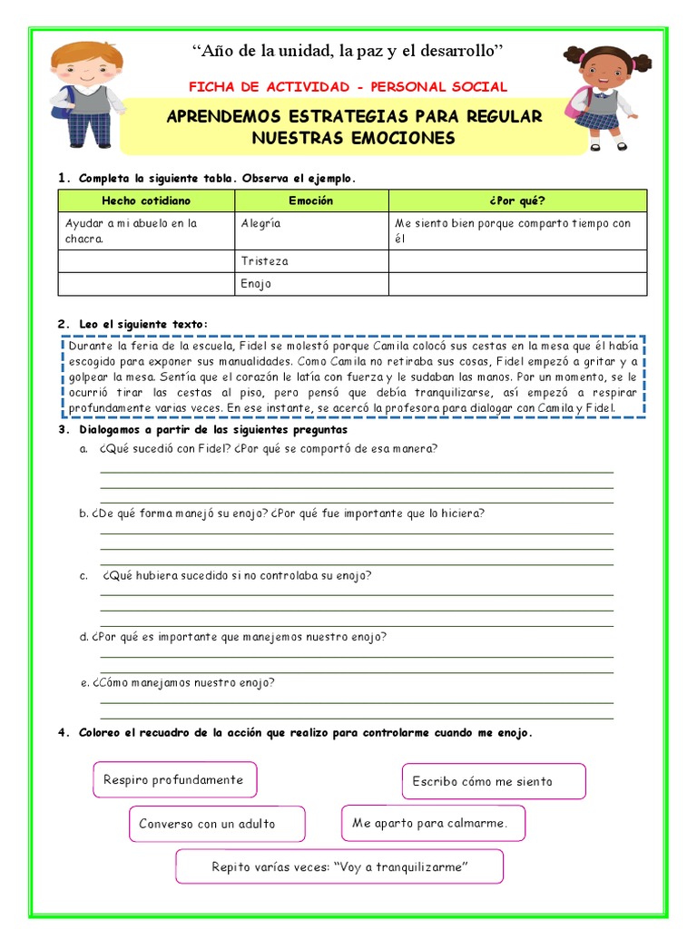 Ficha Mart Ps Aprendemos Estrategias Para Regular Nuestras Emociones Pdf