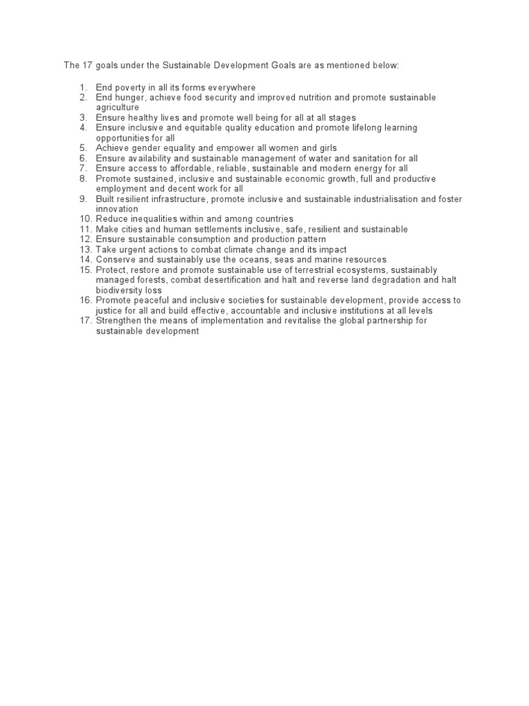 Overview of 17 Sustainable Development Goals | PDF | Technology ...