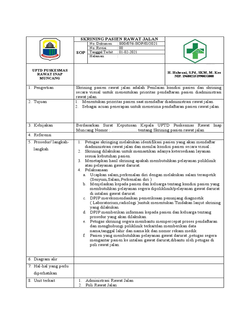 3.2.1 Ep 1 Sop Skrining Pasien Rawat Jalan | PDF | Sains & Matematika