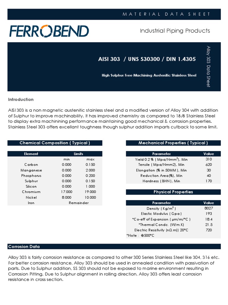 303-stainless-steel-material-data-sheet | PDF | Stainless Steel | Steel