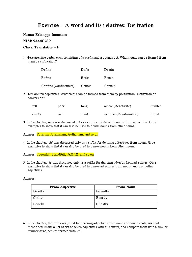 Derivation Exercises for Linguistic Roots | PDF | Adjective | Noun