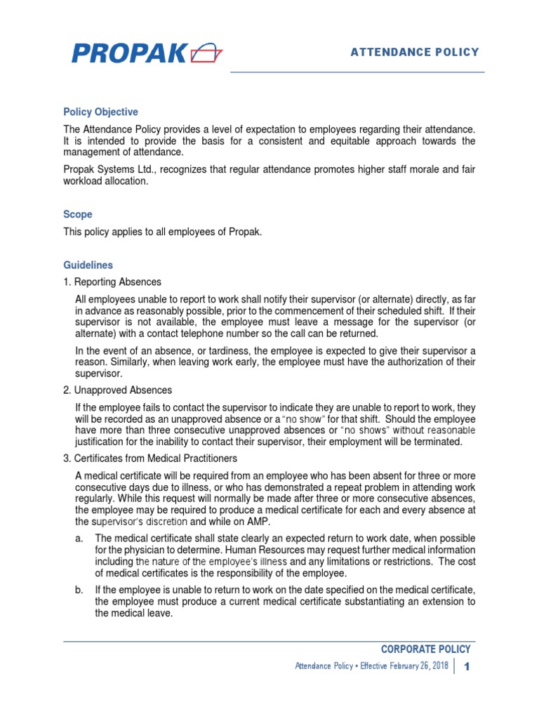 Attendance Policy | PDF | Employment | Human Resources