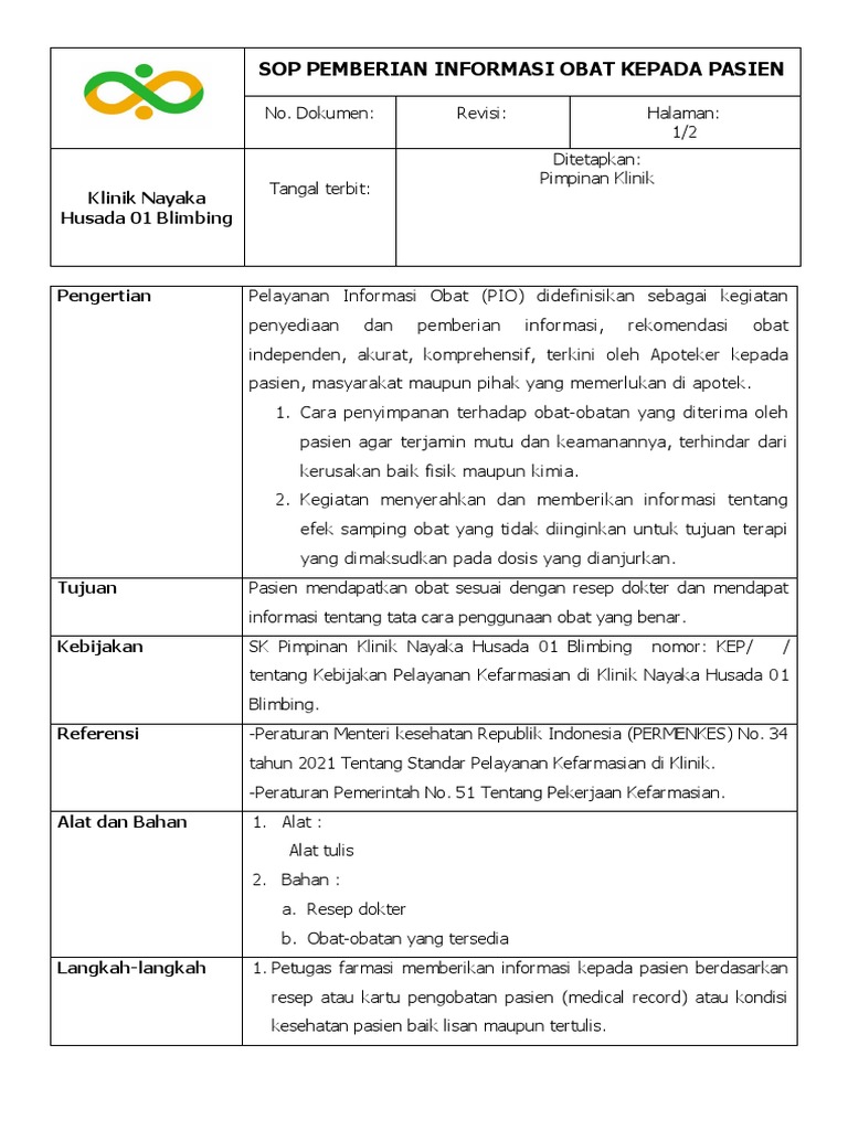 3 SOP Pemberian Informasi Obat | PDF