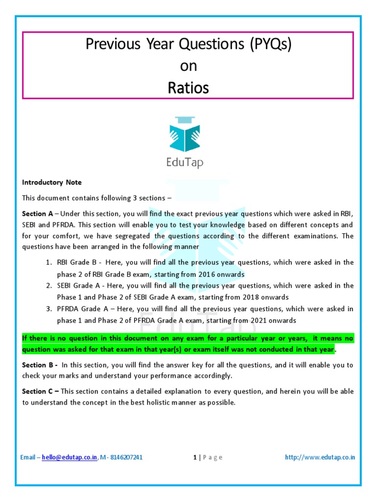 Previous Year Questions on Ratios | PDF | Career & Growth