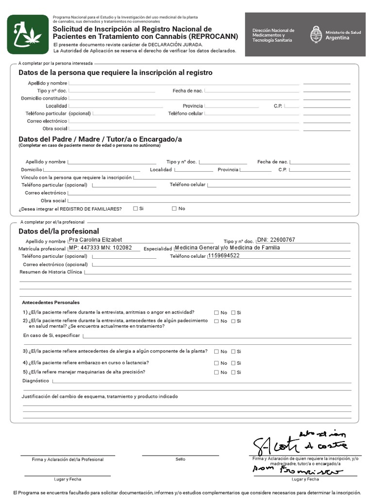 DDJJ Reprocann Nueva | PDF | Medicina | Historial médico
