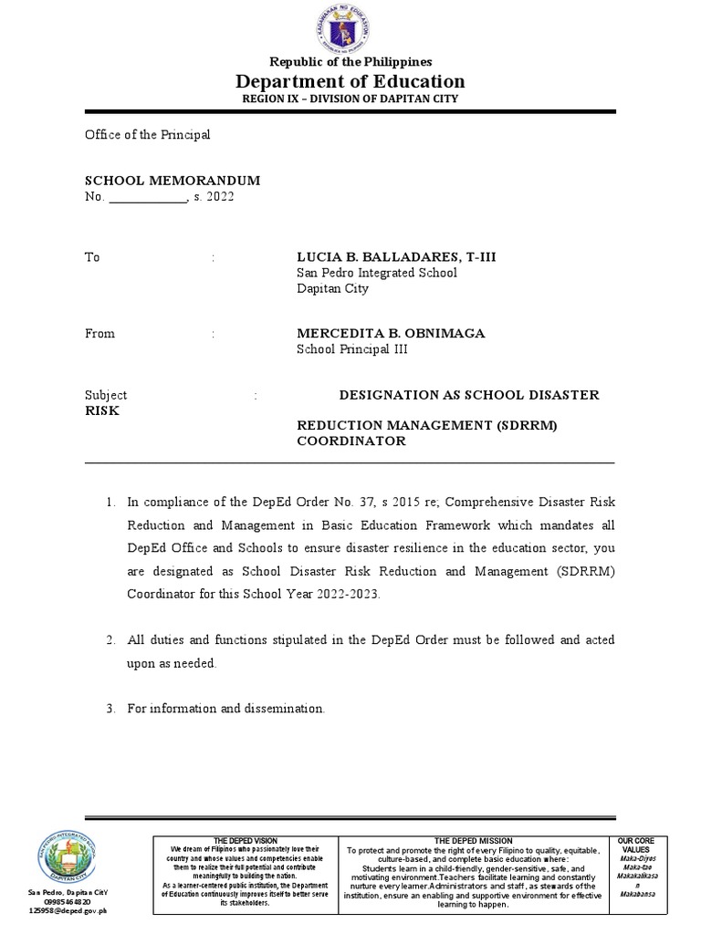 designation sdrrm 2022-2023 | PDF