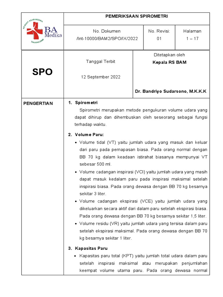 06 SPO Pemeriksaan Spirometri (2022) | PDF